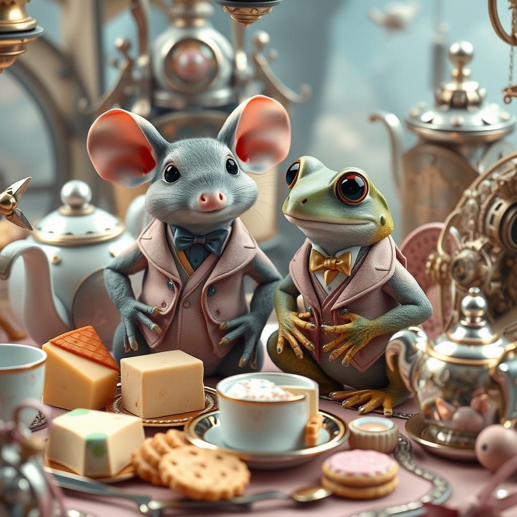 Albert and Phineas - Whimsical Mouse and Frog Duo at a Fut...