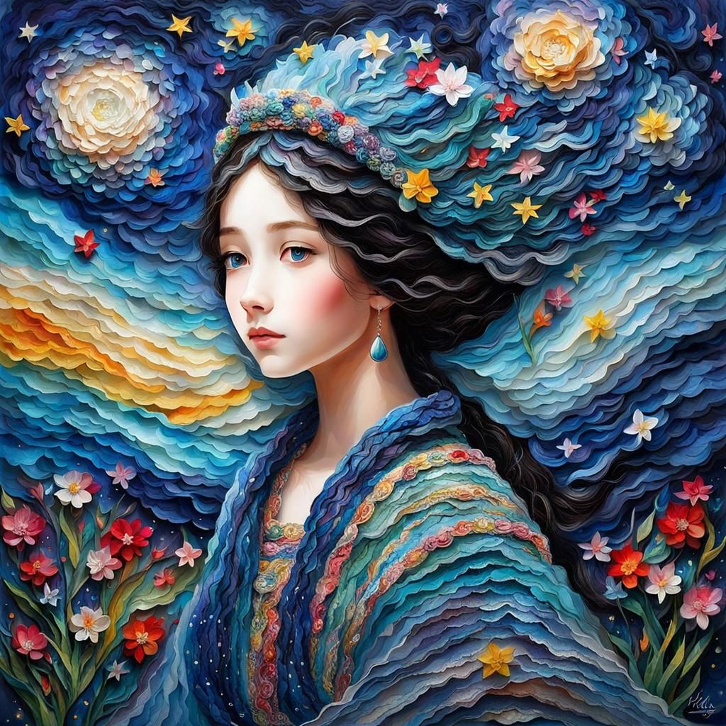 The metavers of recycled paper، princess made of impasto paper, a ...