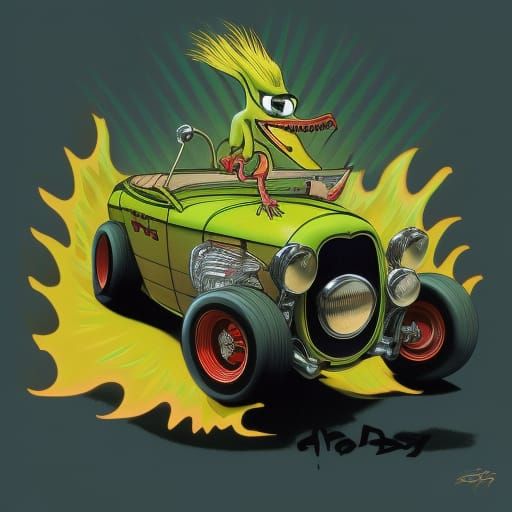 By artist Ed "Big Daddy" Roth; a 1932 Ford Hot Rod roadster, bright ...