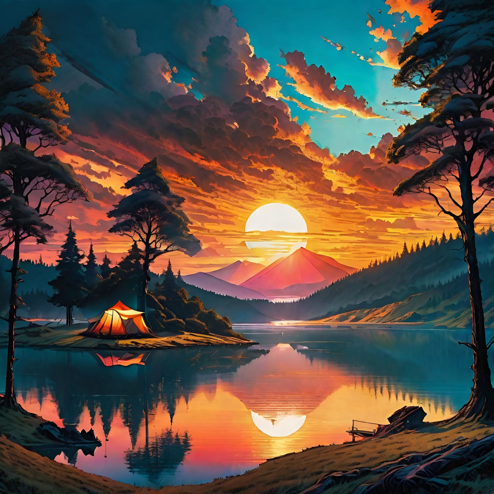 Lake Camping v4 - AI Generated Artwork - NightCafe Creator
