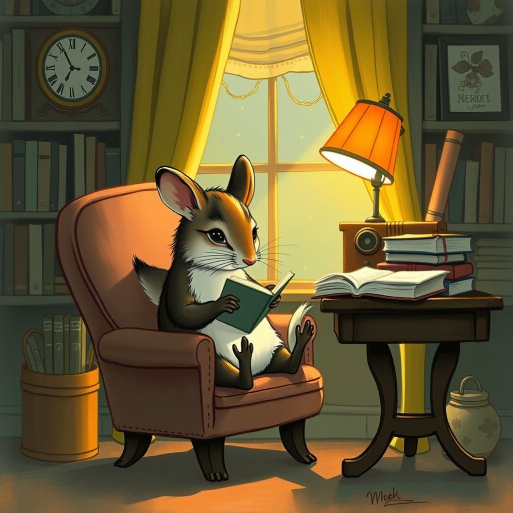Quaint Office Scene with Ermine Gentleman Reading - AI Art