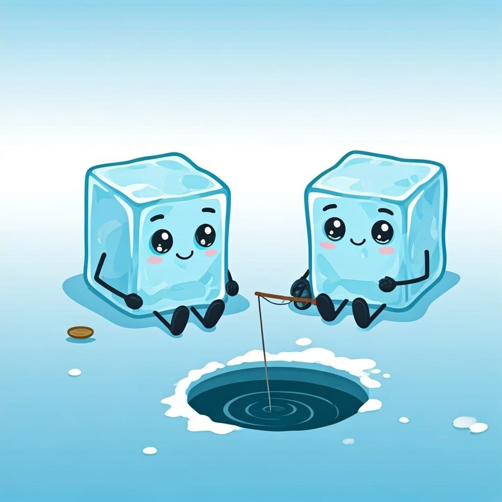Ice Fishing - Chibi Ice Cubes Enjoy a Fun Day Ice Fishing