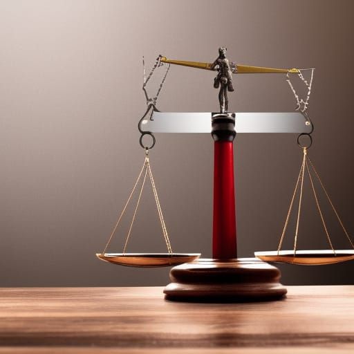 the balance of law and order expressed using scales balancing a sword ...