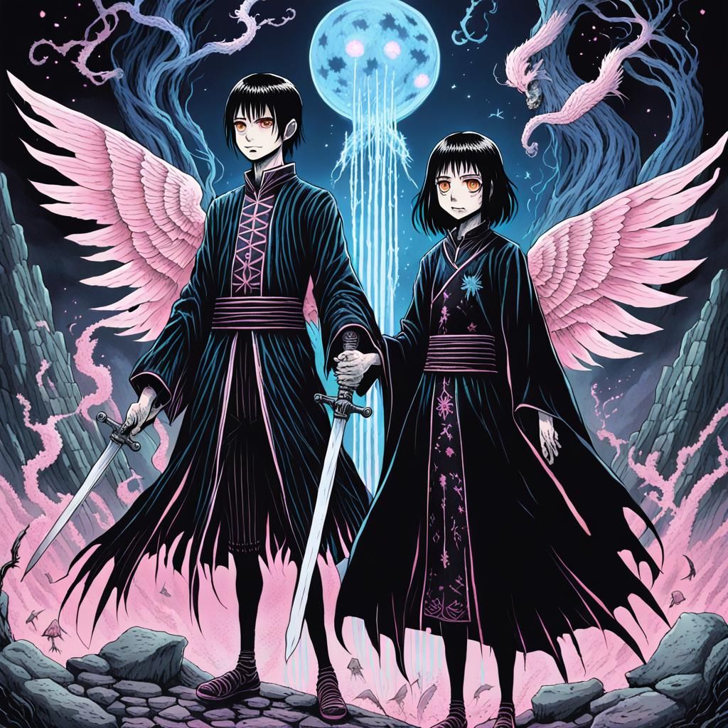 Surreal Anime Twins Defy Abyss as Magikal Spirits - AI Art