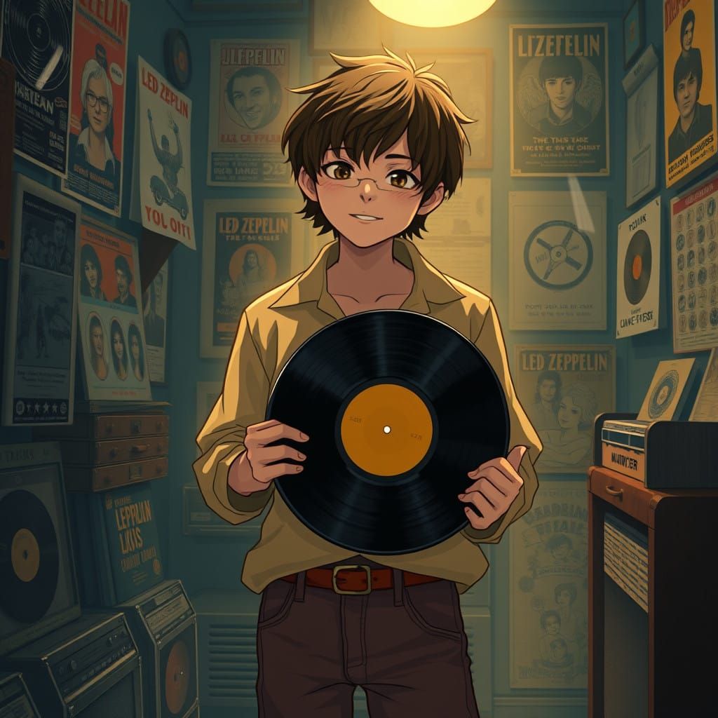 A Young Music Lover's Nostalgic Moment for Led Zep... - AI Art