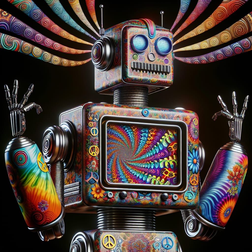 Psychedelic Hippie Robot - AI Generated Artwork - NightCafe Creator