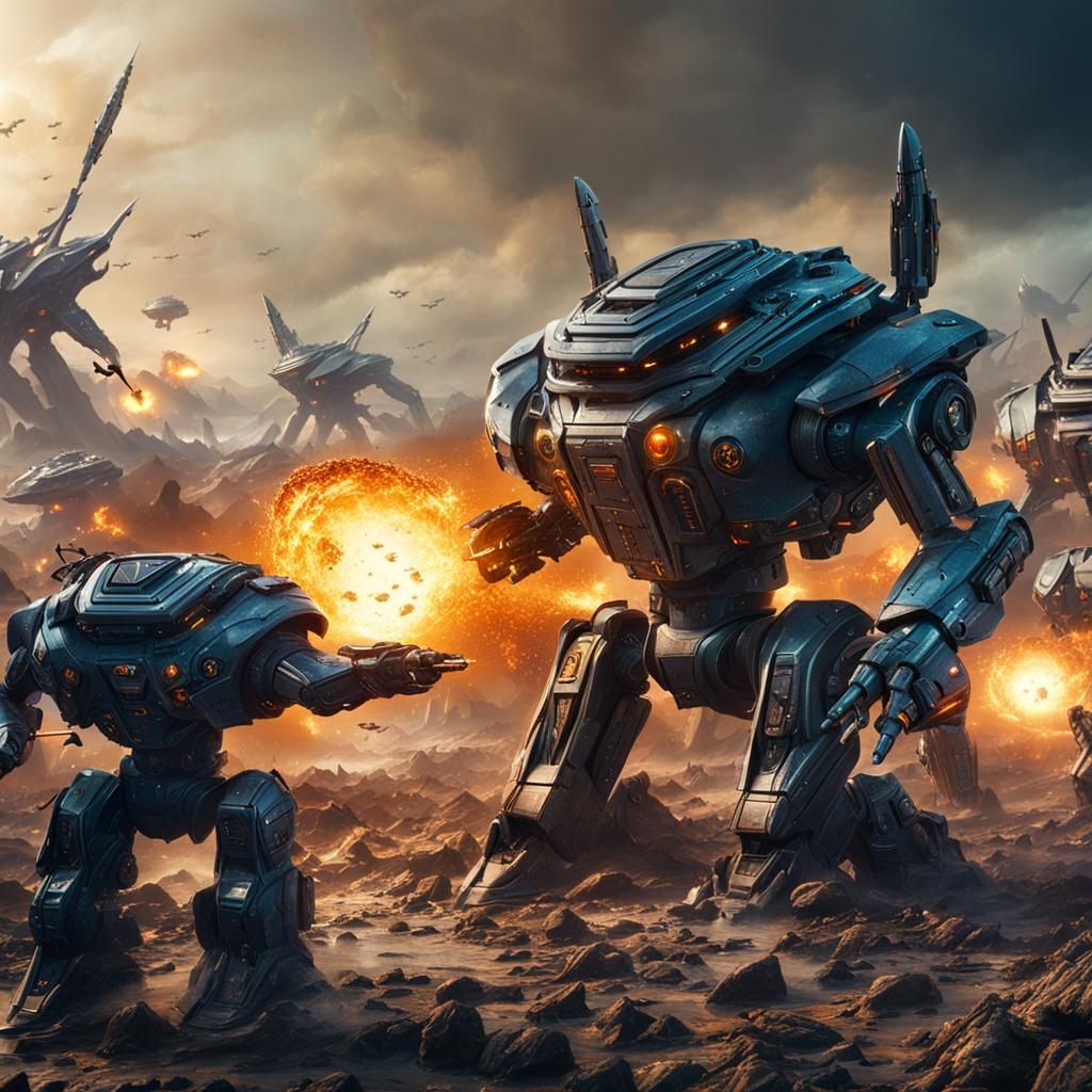 army of alien artificial intelligence robots fighting in a nuclear war ...