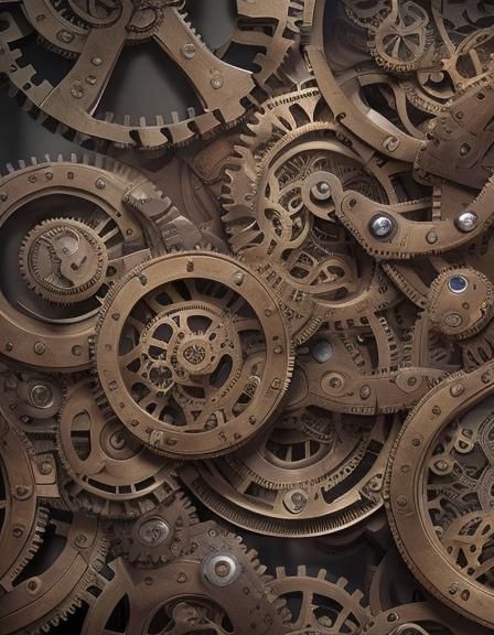 An intricate complex steampunk back ground with many cogs ...