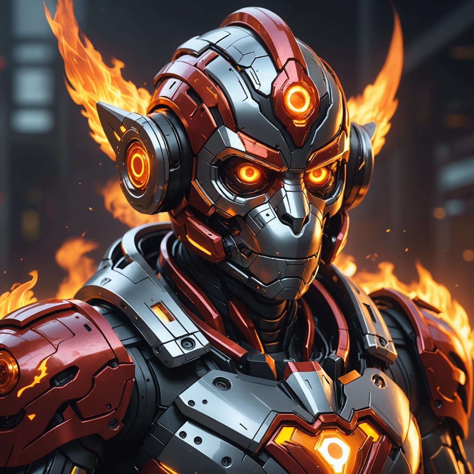 Fiery Portrait of Monkey Robot - AI Generated Artwork - NightCafe Creator