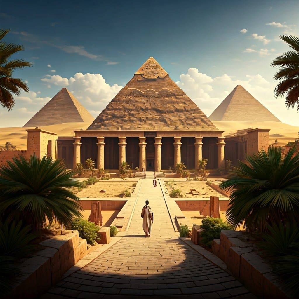 Egyptian Palace in 360 Degrees with Majestic Pyram... - AI Art
