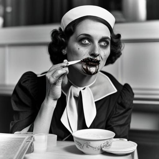 zombie nurse eating chili at a bar in 1934 - AI Generated Artwork ...