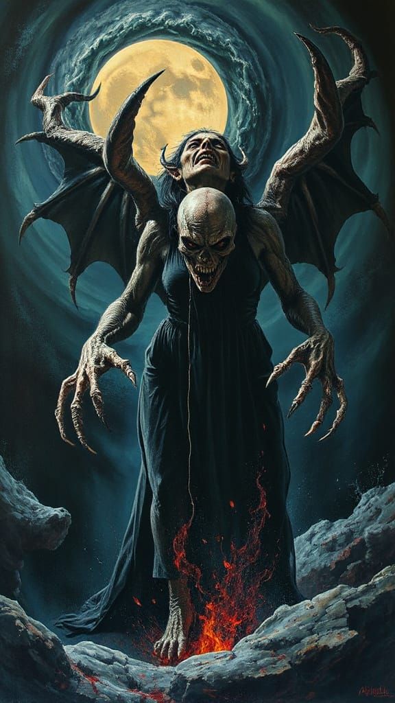 Grotesque Horror Creature in a Dark, Eerie 1980s H... - AI Art