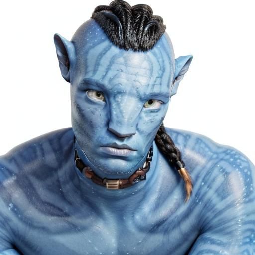 male Navi in his 30s, blue skin, shaved sides, braids - AI Generated ...