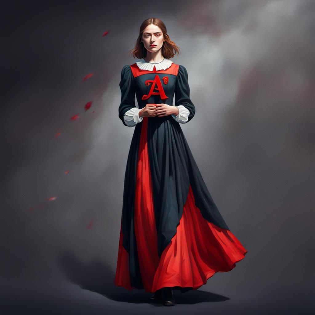 Young Puritan Girl with Scarlet Letter A - AI Art