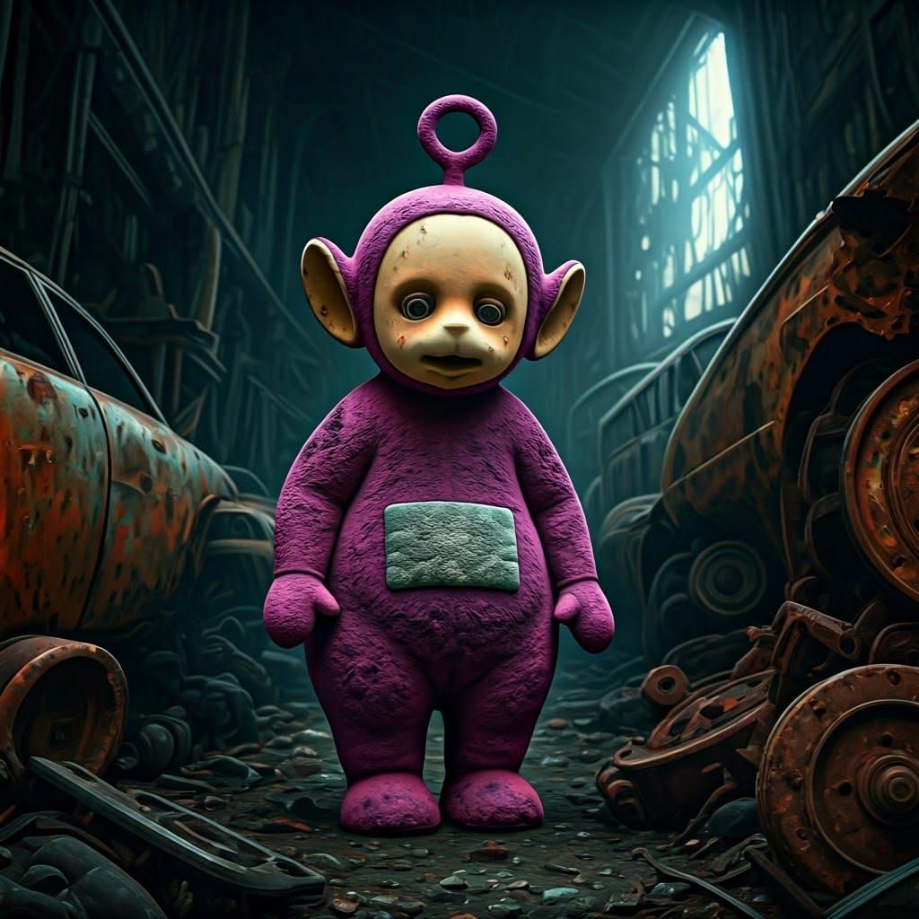 Crying Teletubbies in a junkyard - Abandoned Teletubbies in...
