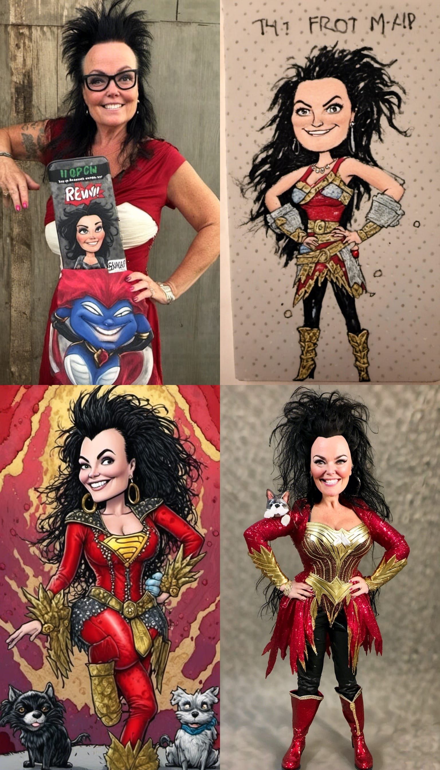 comic book Super hero cartoon caricature Wonder Women costume waist up ...