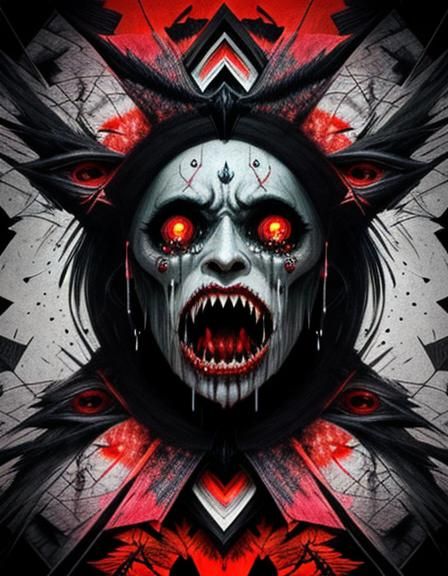 (Hyper detailed artwork of a suffering screaming sad devil girl with ...