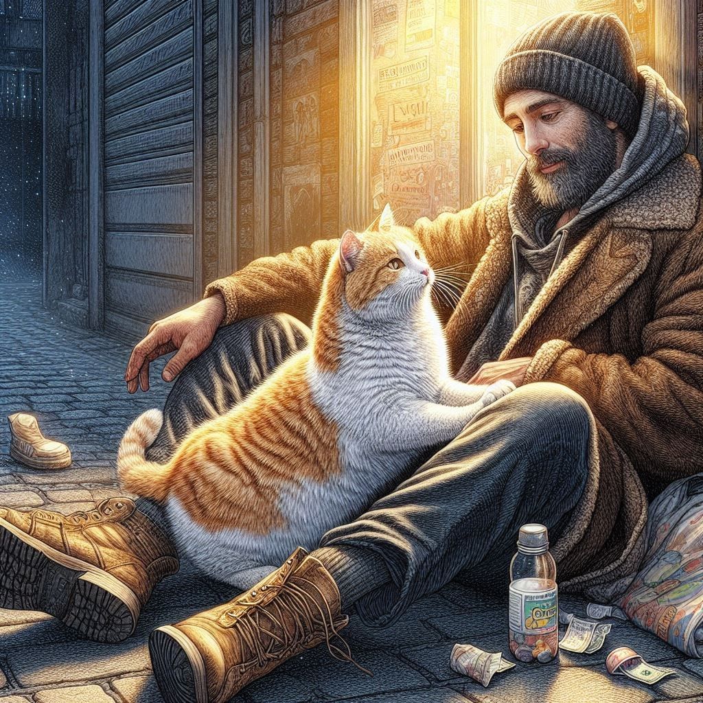 Friendship between a homeless person and a cat - AI Generated Artwork ...