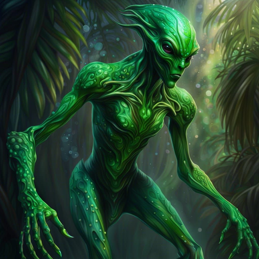 Create a full body image of a humanoid alien species seven feet tall ...