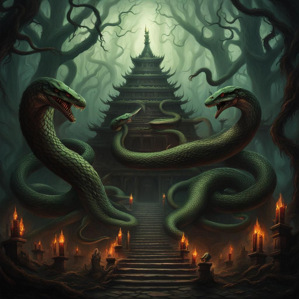 Creepy temple of chaos snakes - AI Generated Artwork - NightCafe Creator
