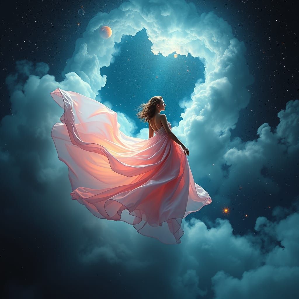 Living in a quantum microverse - Woman in Iridescent Gown S...