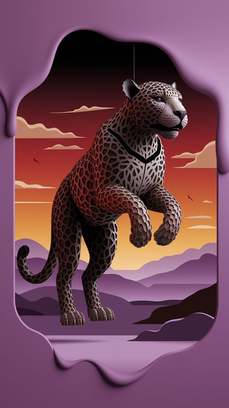 Surreal Jaguar Papercut Sculpture in Twilight Drea... - AI Art