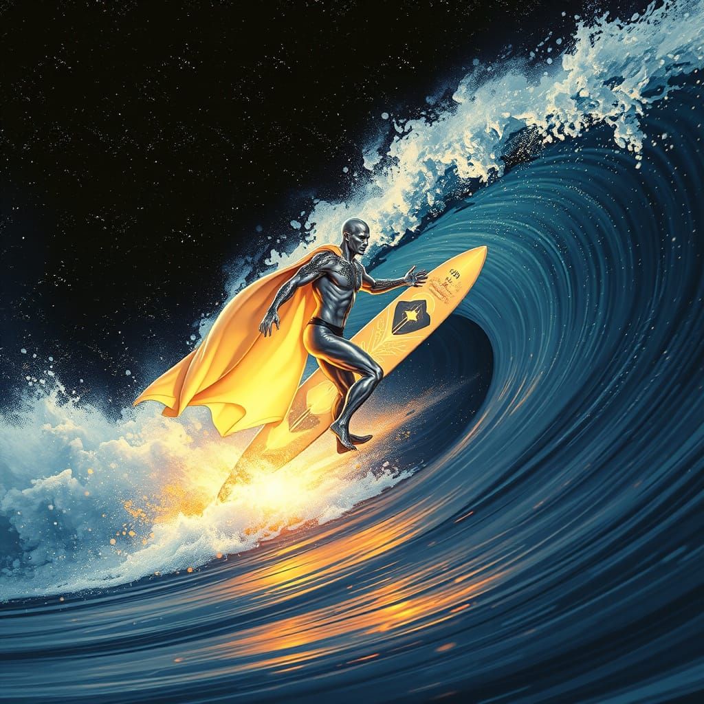 Norrin Radd, the Silver Surfer, with simbols and features from hawaian ...