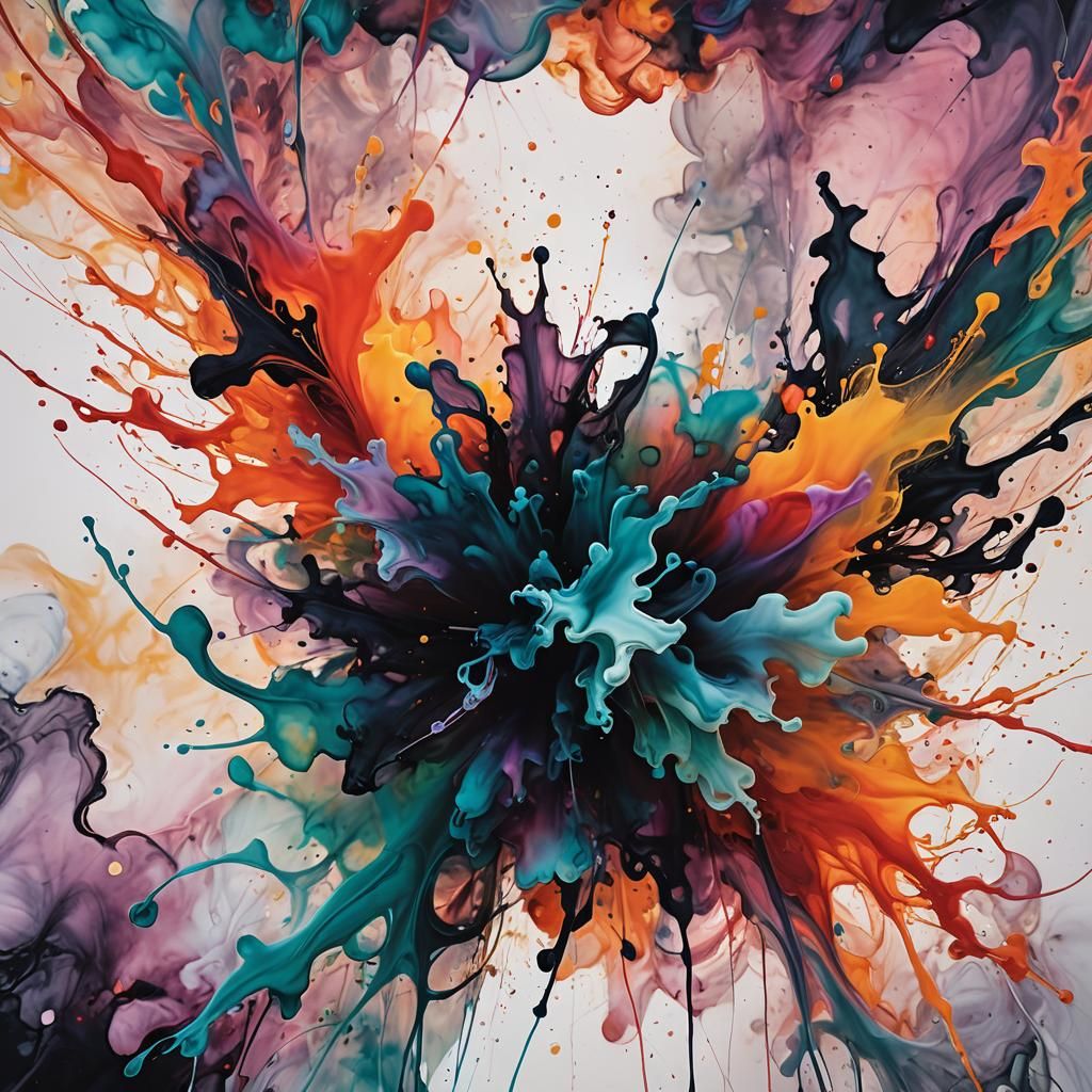 An abstract image depicting a fluid interaction of alcohol ink colors, subtly merging into one ...