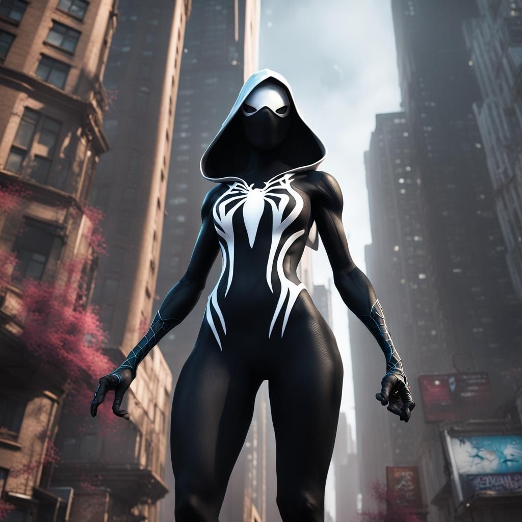 Spider-Gwen Venom Symbiote, with hood and mask, depicted as a colossal ...