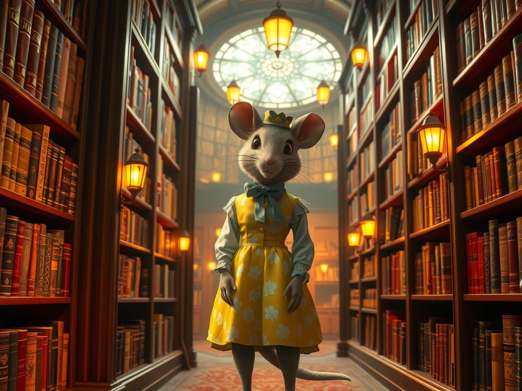 Enchanted Library for Mice in Whimsical Wonderland - AI Art