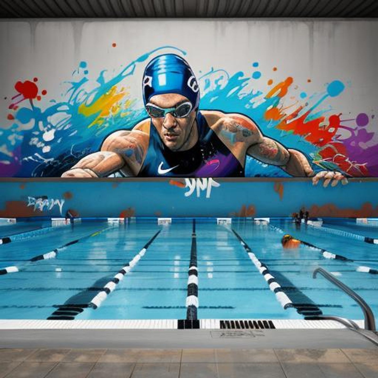 swim race , pool, lanes, fast , breaststroke graffiti art, splash art ...