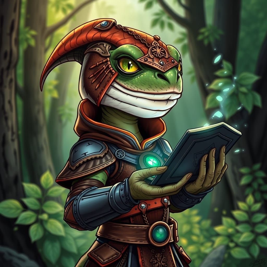 A whimsical female human_reptilian - Reptilian Mage in Lush ...