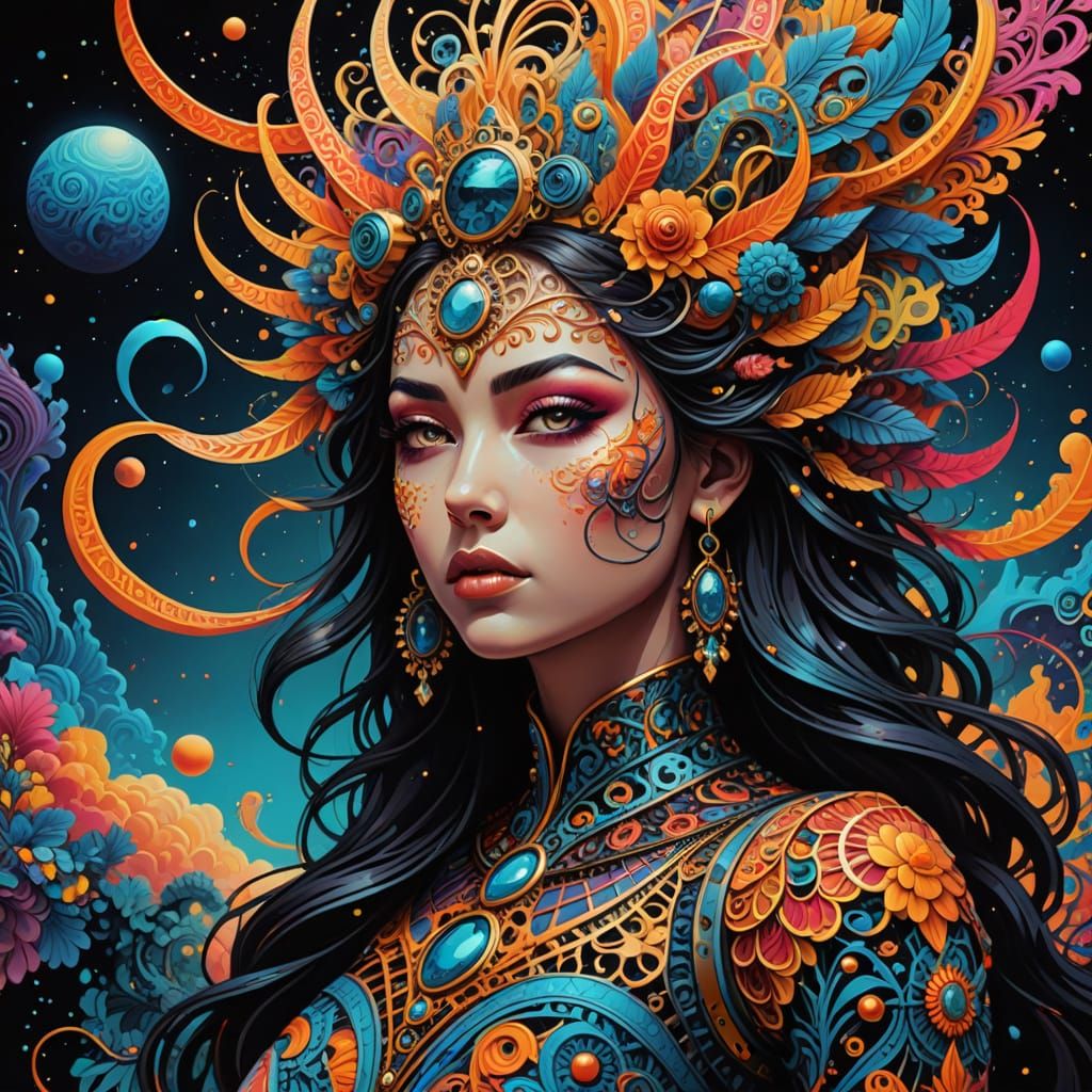 Celestial Goddess in Psychedelic Splendor - AI Art