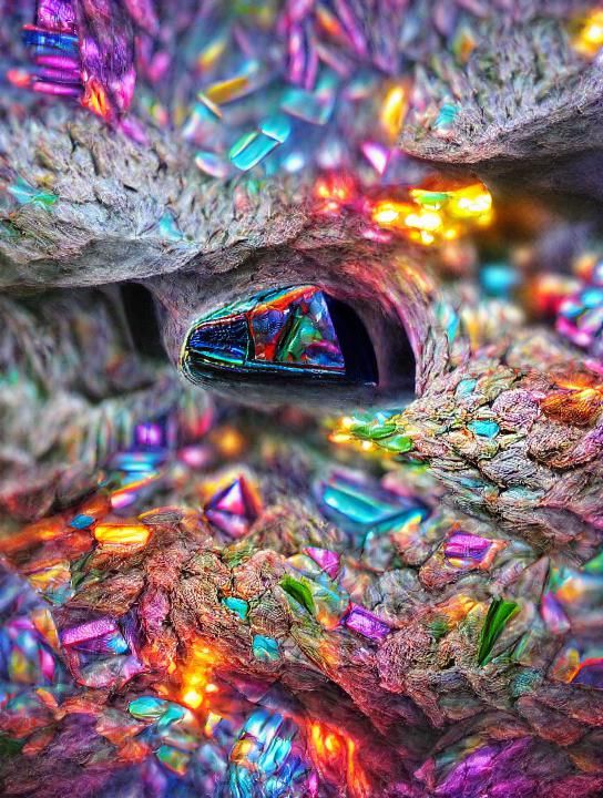 inside an underground crystal made of millions of small multi colored ...
