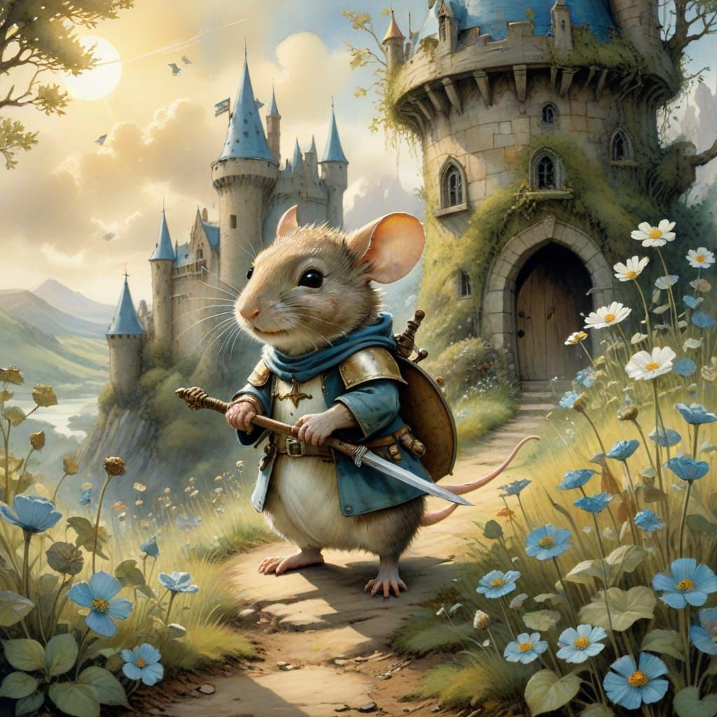 Whimsical Mouse Knight Guards Acorn Castle - AI Art