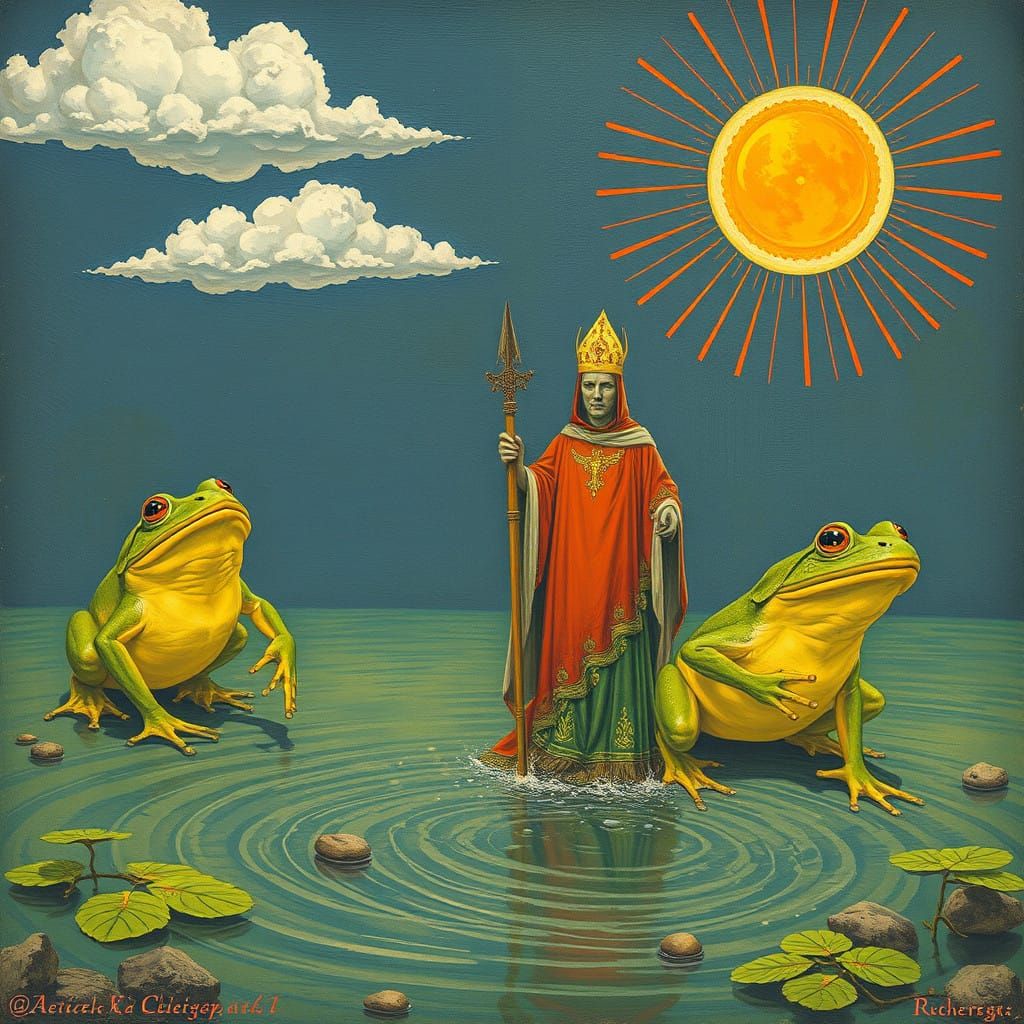 A Solarpunk Priest Amidst a Verdant Frog Apocalyps... - AI Art