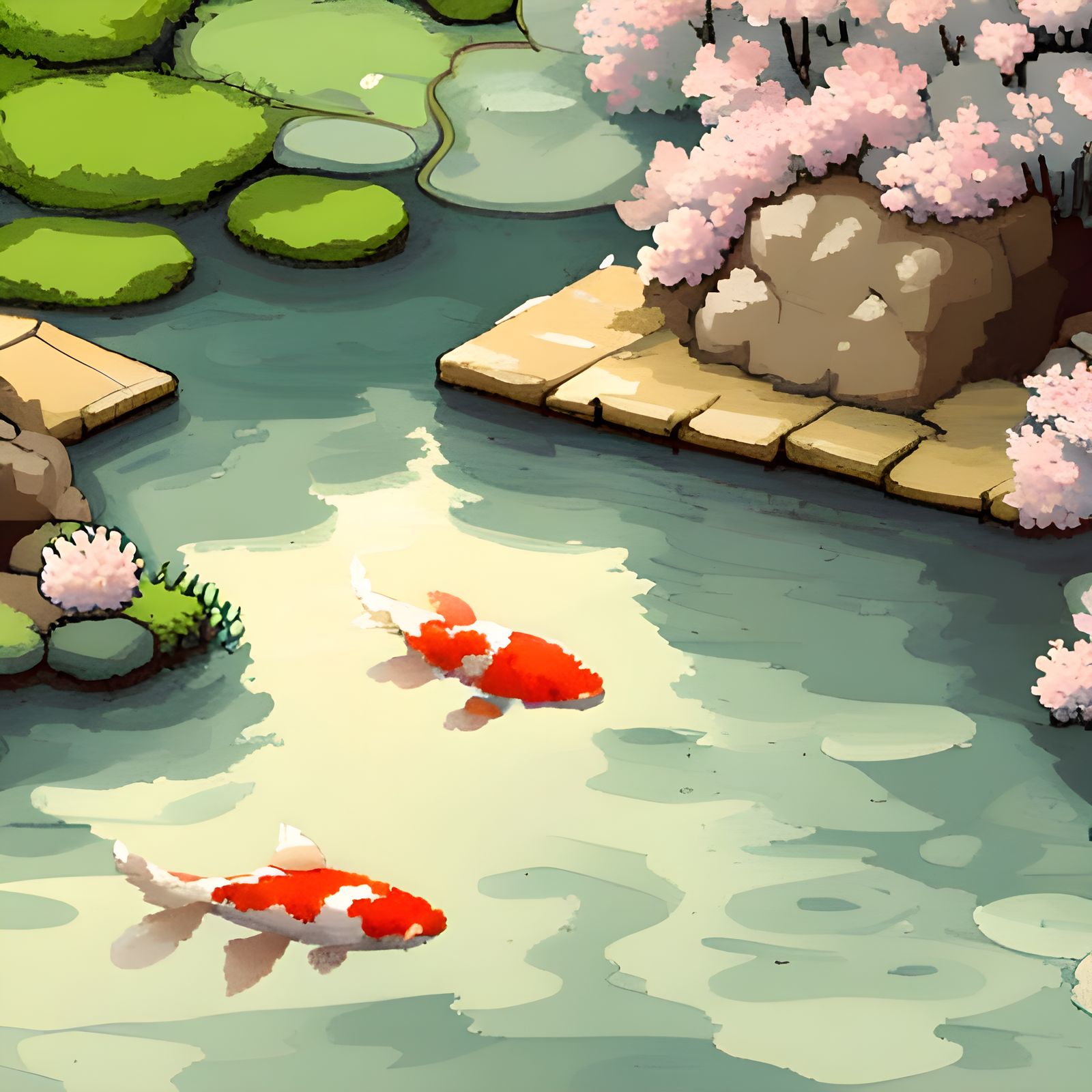 pixel art koi pond - AI Generated Artwork - NightCafe Creator