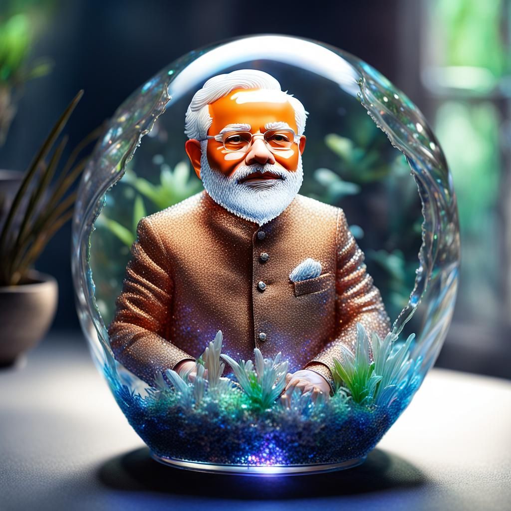 delicate transparent crystal glass sculpture of an adorable Narendra ...