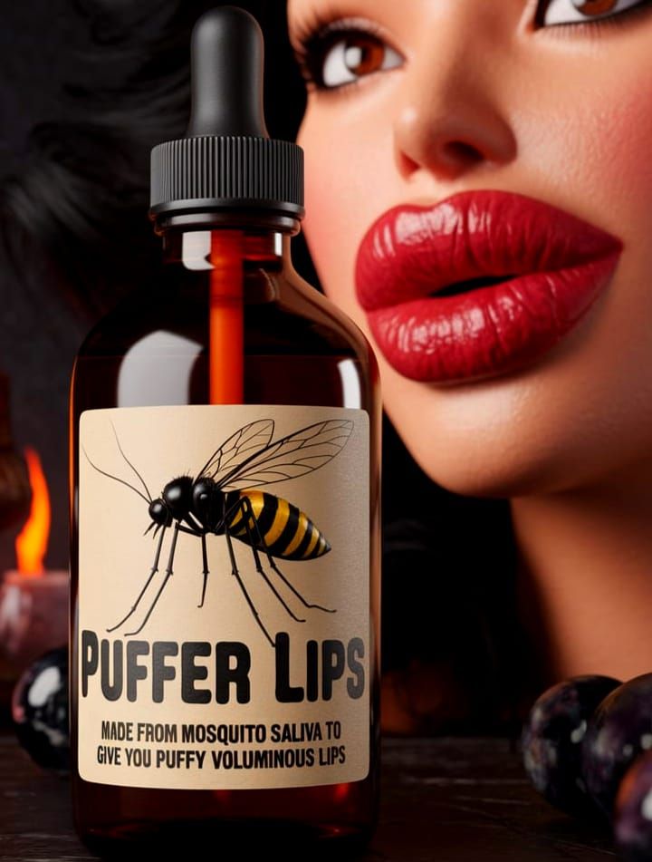 "Puffer Lips" - " Made from mosquito saliva to give you puffy ...