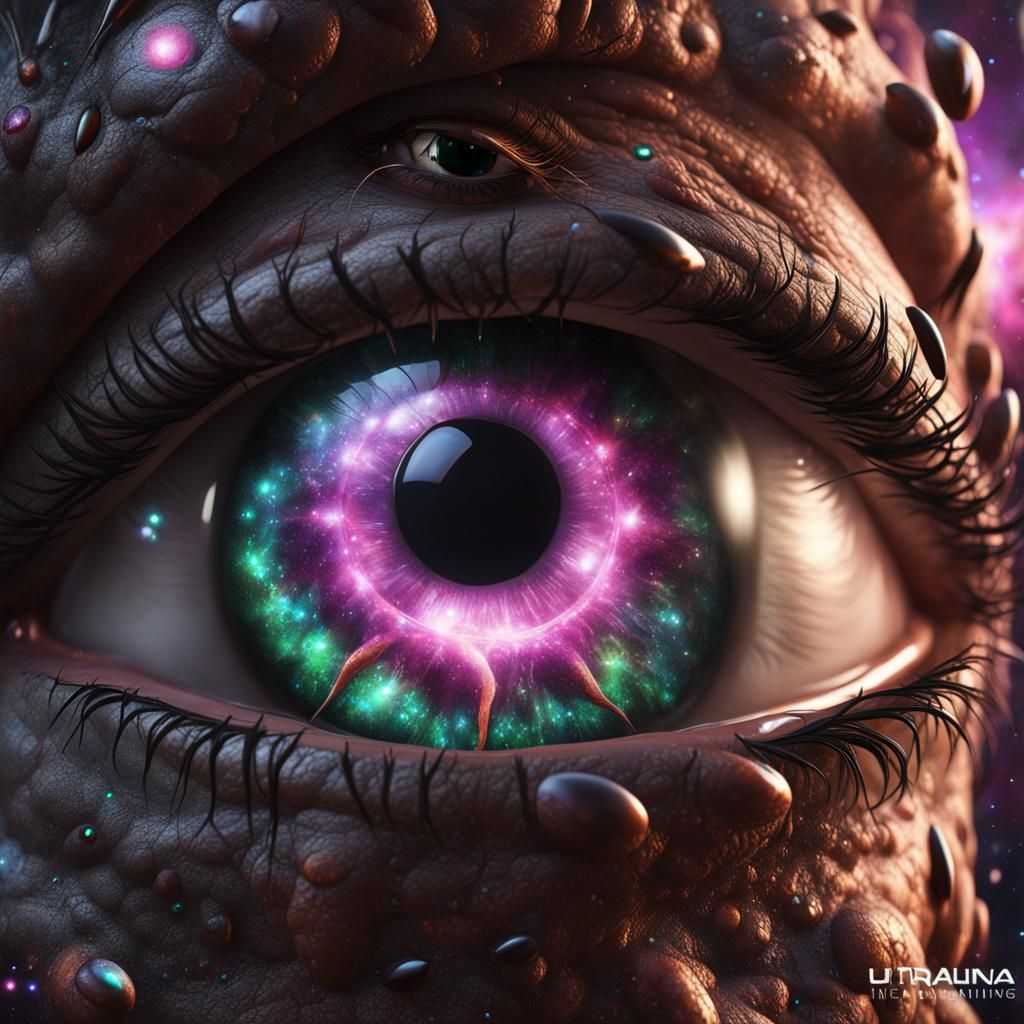 Ultra close insanely detailed Creepy Eyes; Iridescent galaxies glowing ...