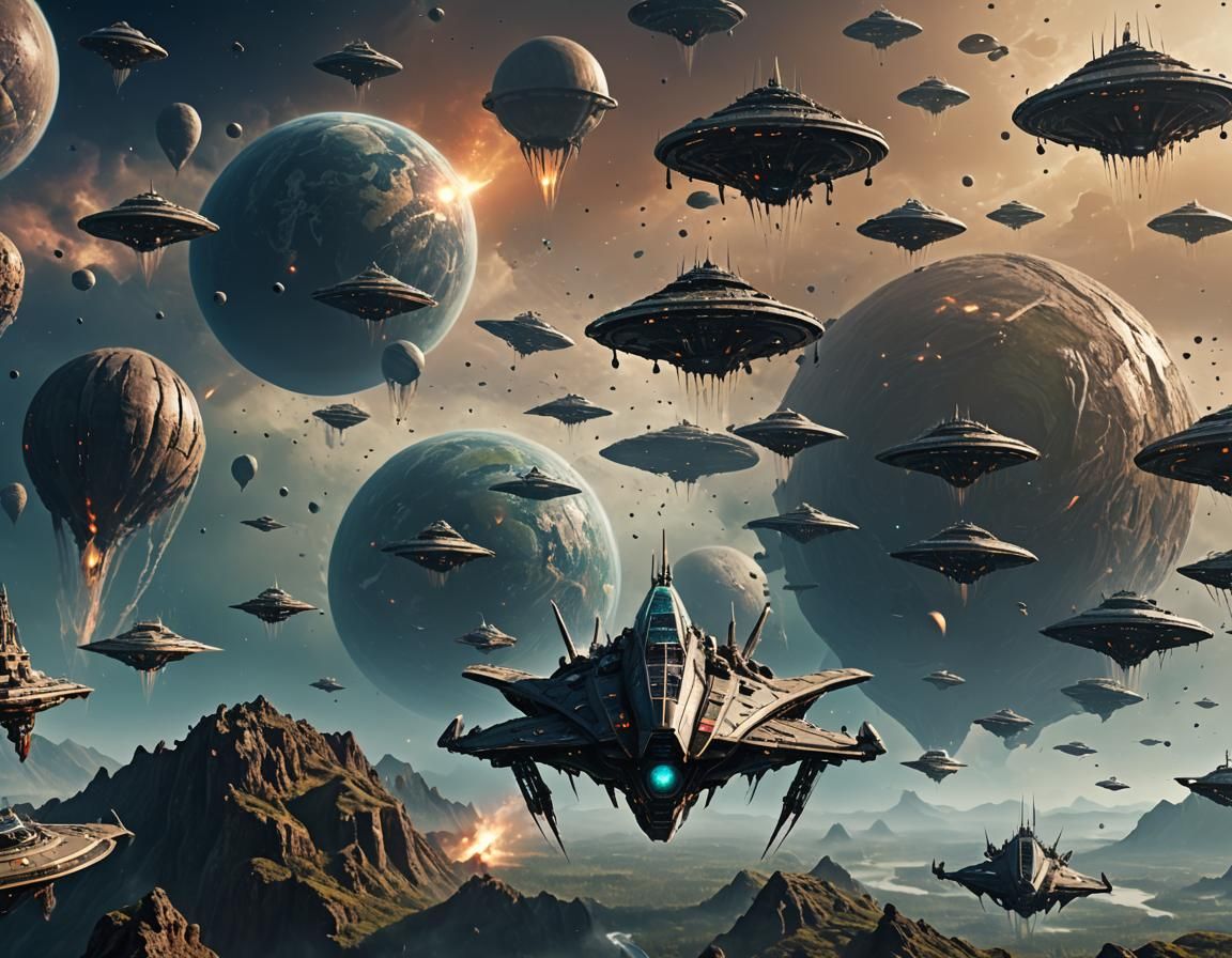 Fleet of alien ships - AI Generated Artwork - NightCafe Creator