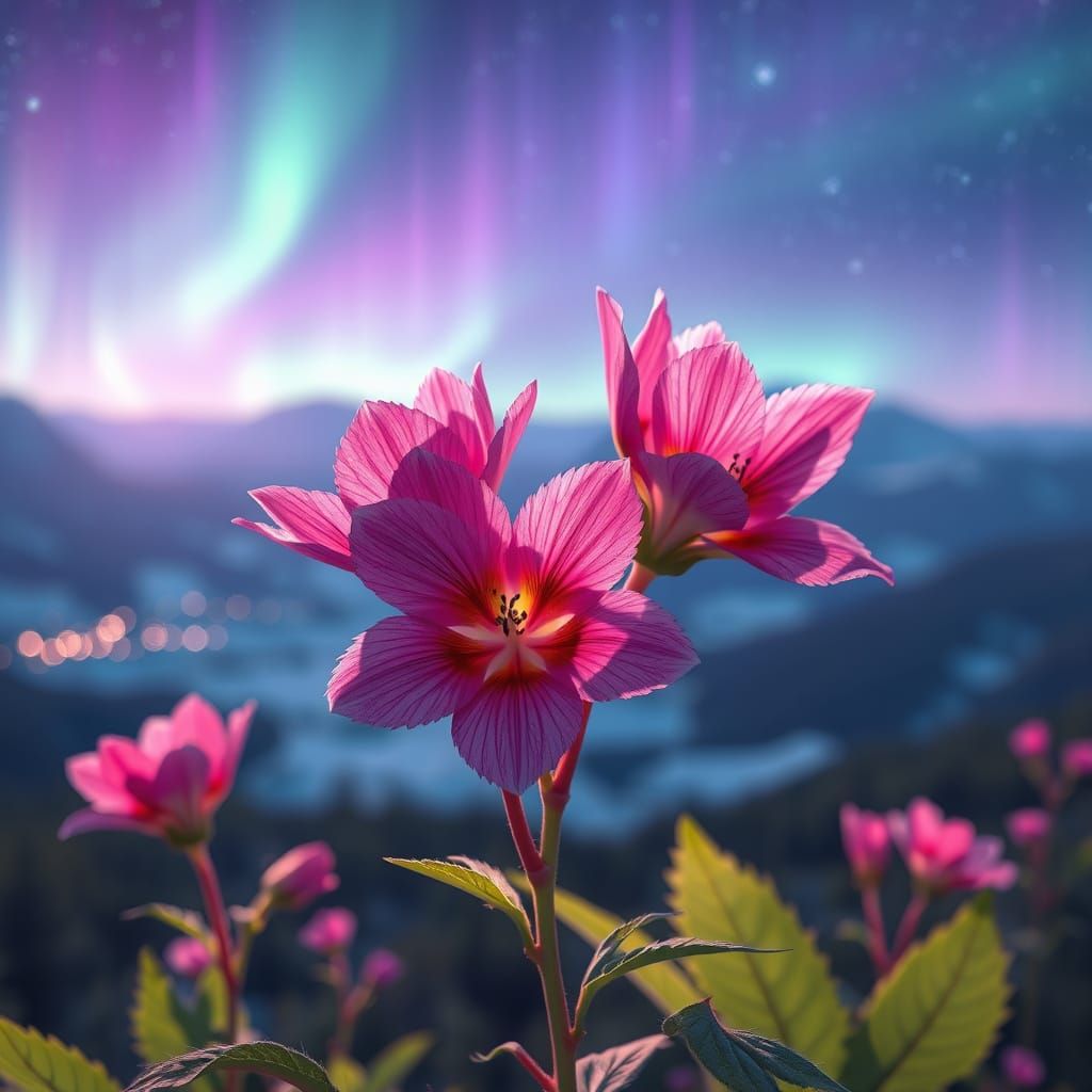 Picotee Flowers with Northern Starmap in Anime Sty... - AI Art