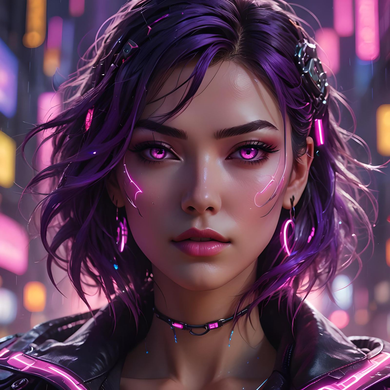 Cyberpunk Anime Girl With Captivating Lips And Neon Allure Psychedelic Blend Of Beauty And