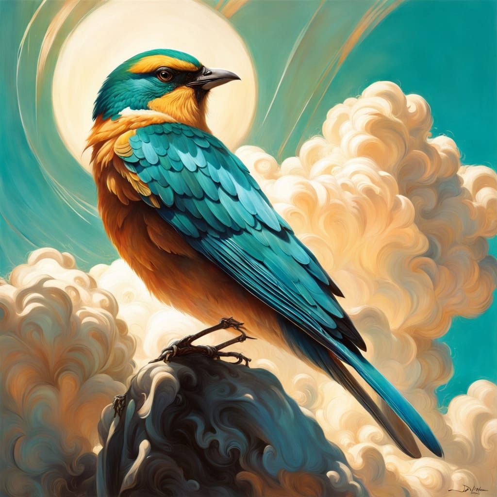 Turquoise Bird - Crystal Bird in Turquoise Sky, Digital Art