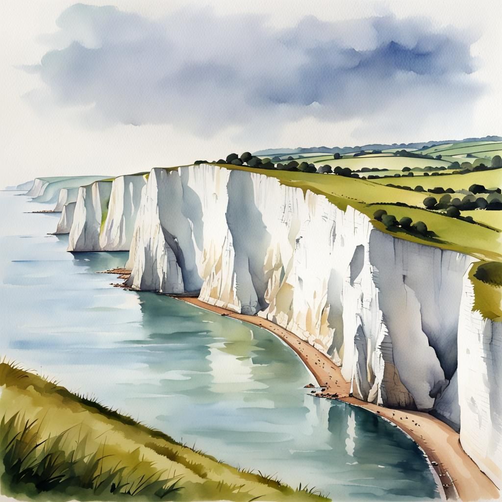 White cliffs of Dover, beautiful water colour painting. - AI Generated ...