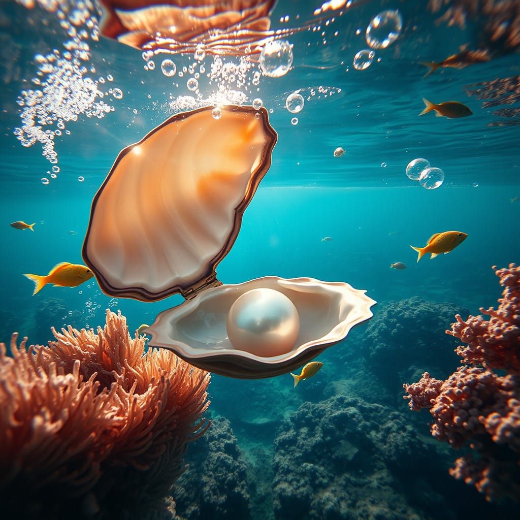 Underwater Photoshoot of Glowing Pearl in Shell - AI Art