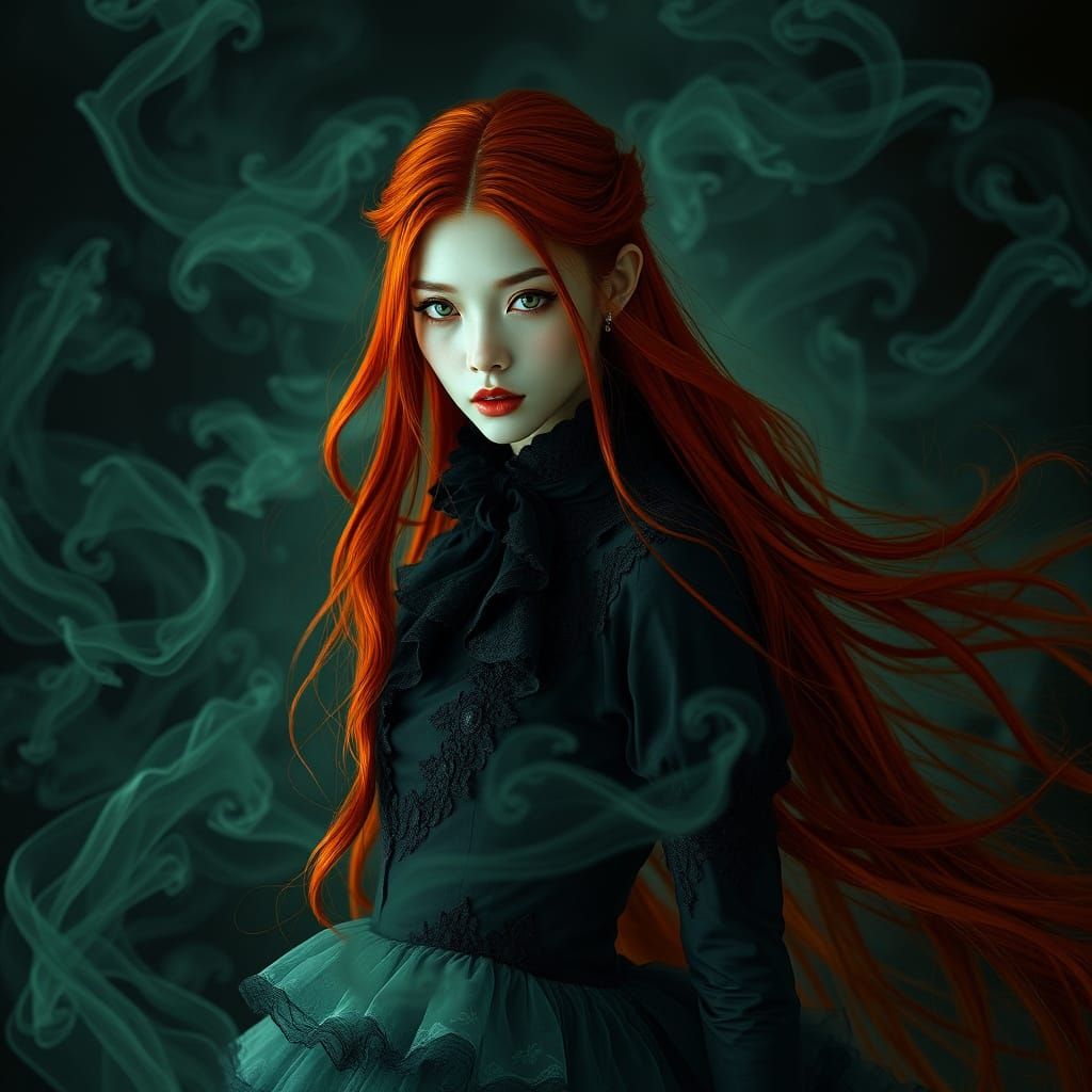 Victorian Warlock in Fiery Red Locks - AI Art