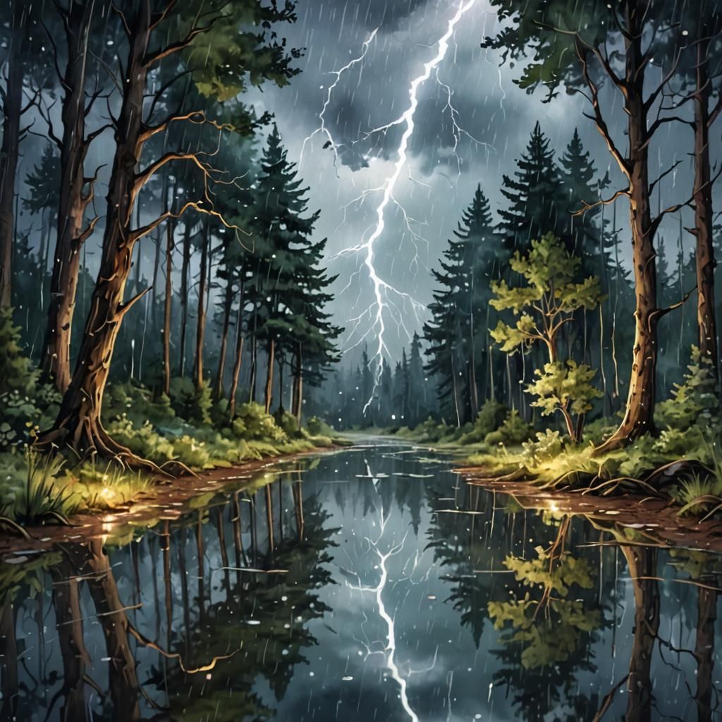 Lightning in the forest - AI Generated Artwork - NightCafe Creator