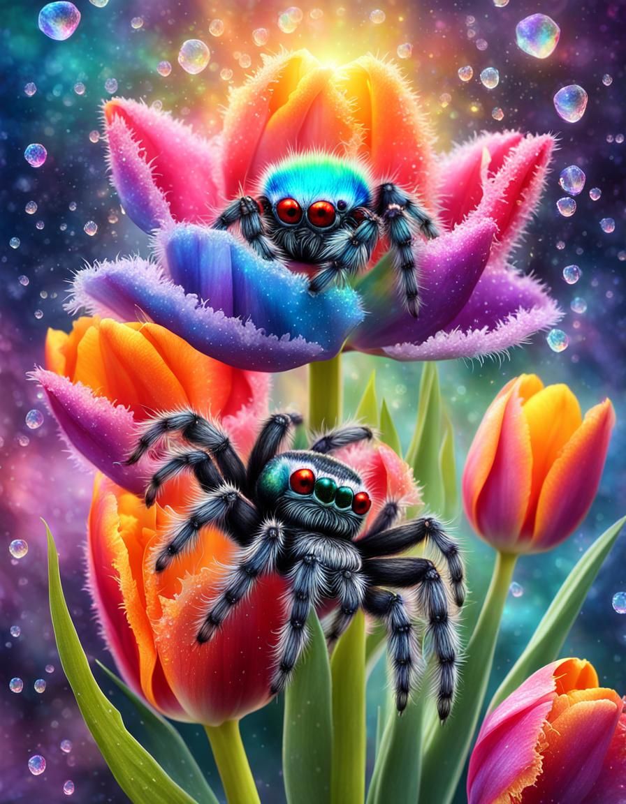 Spring spiders & tulips - AI Generated Artwork - NightCafe Creator