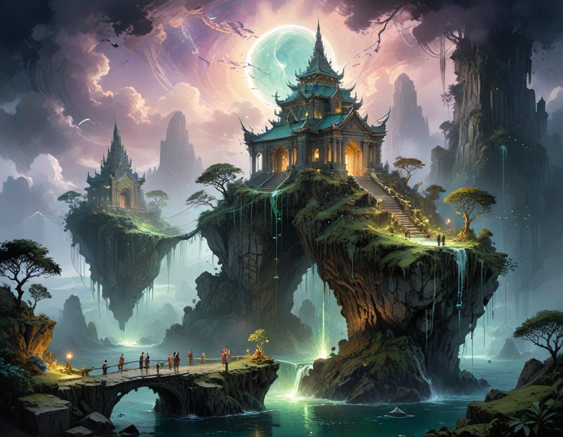 Arcane Floating Isles in Stylized Watercolor - AI Art